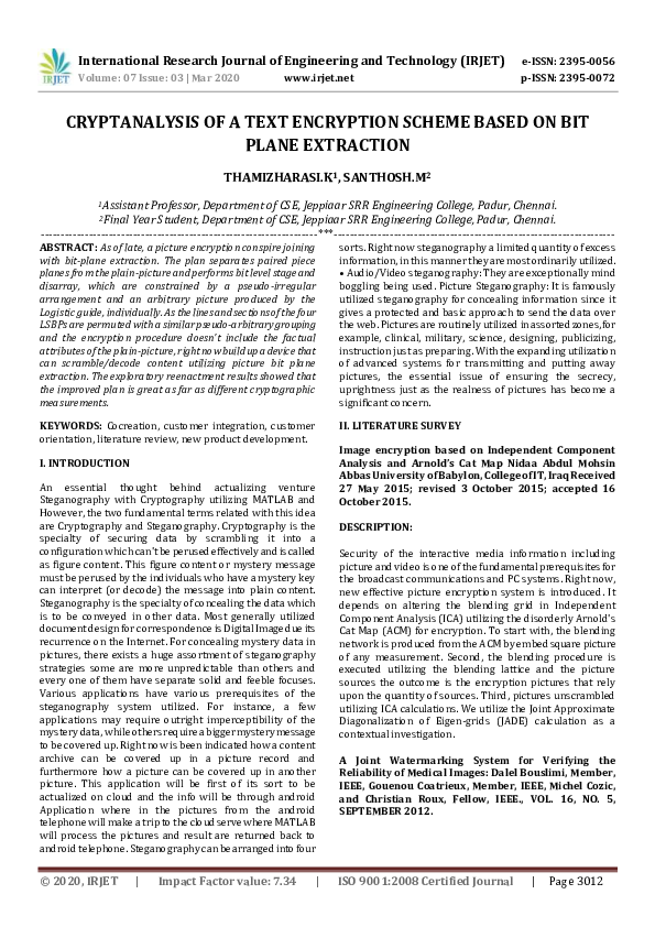 (PDF) IRJET- CRYPTANALYSIS OF A TEXT ENCRYPTION SCHEME BASED ON BIT PLANE EXTRACTION