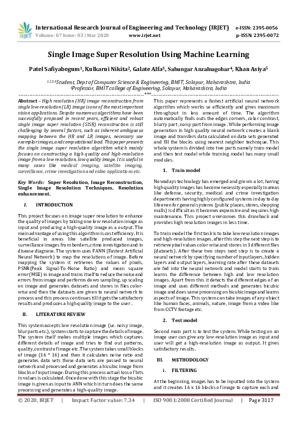 (PDF) IRJET- Single Image Super Resolution Using Machine Learning