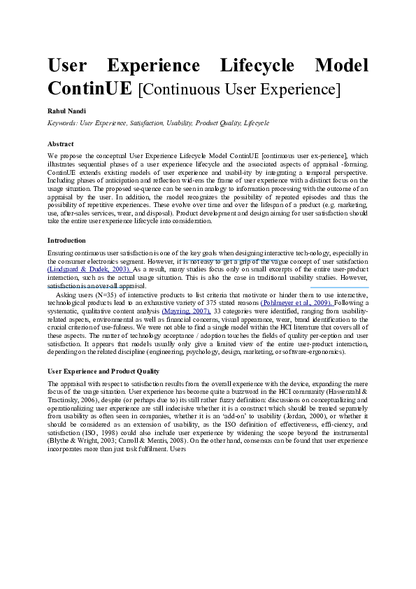 (DOC) User Experience Lifecycle Model ContinUE [Continuous User Experience