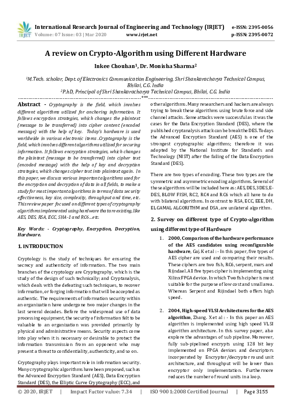 (PDF) A review on Crypto-Algorithm using Different Hardware