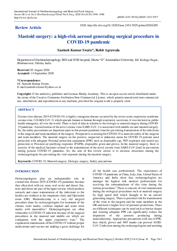 (PDF) Mastoid surgery: a high-risk aerosol generating surgical ...