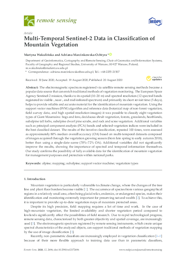 (PDF) Multi-Temporal Sentinel-2 Data in Classification of Mountain Vegetation