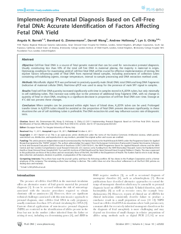 (PDF) Implementing Prenatal Diagnosis Based on Cell-Free Fetal DNA ...