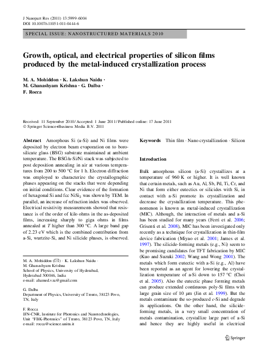 (PDF) Growth, optical, and electrical properties of silicon films ...