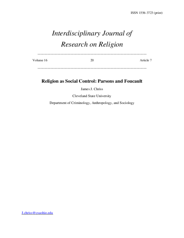 (PDF) Religion as Social Control: Parsons and Foucault