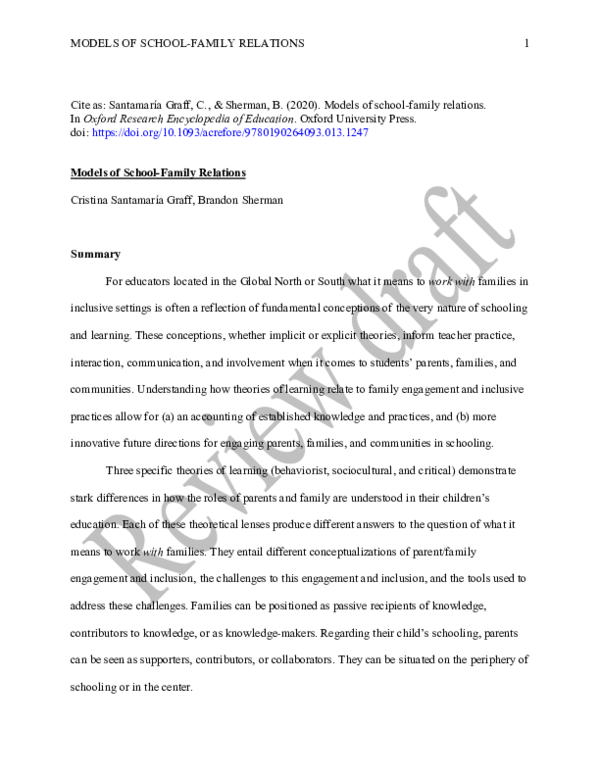 (PDF) Models of School-Family Relations