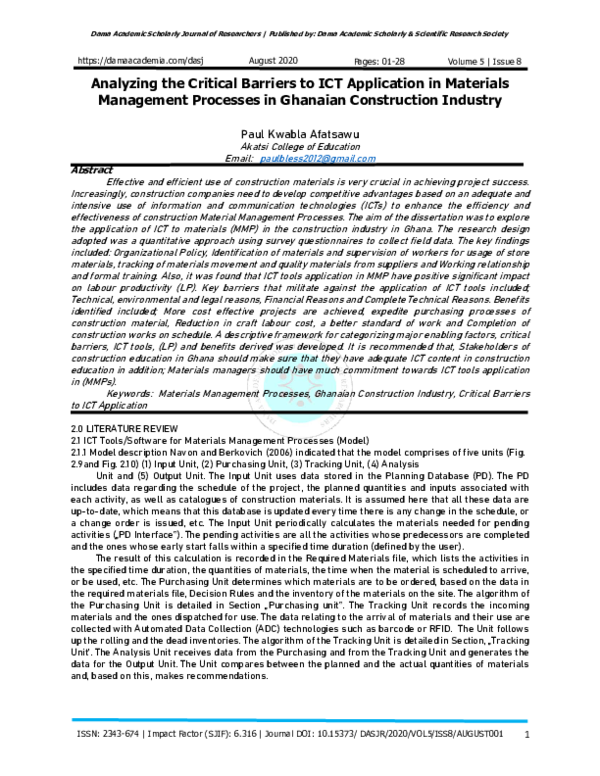 (PDF) Analyzing the Critical Barriers to ICT Application in Materials Management Processes in ...