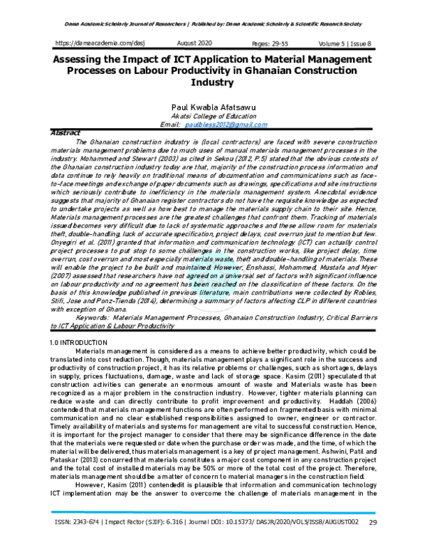 (PDF) Assessing the Impact of ICT Application to Material Management Processes on Labour ...