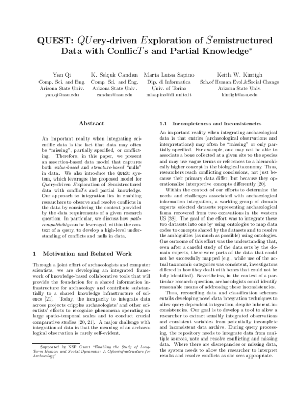 (PDF) QUEST: QUery-driven Exploration of Semistructured Data with ConflicTs and partial ...
