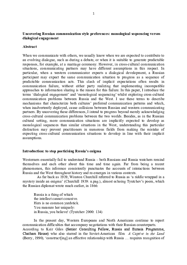 (DOC) Uncovering Russian communication style preferences: monological ...