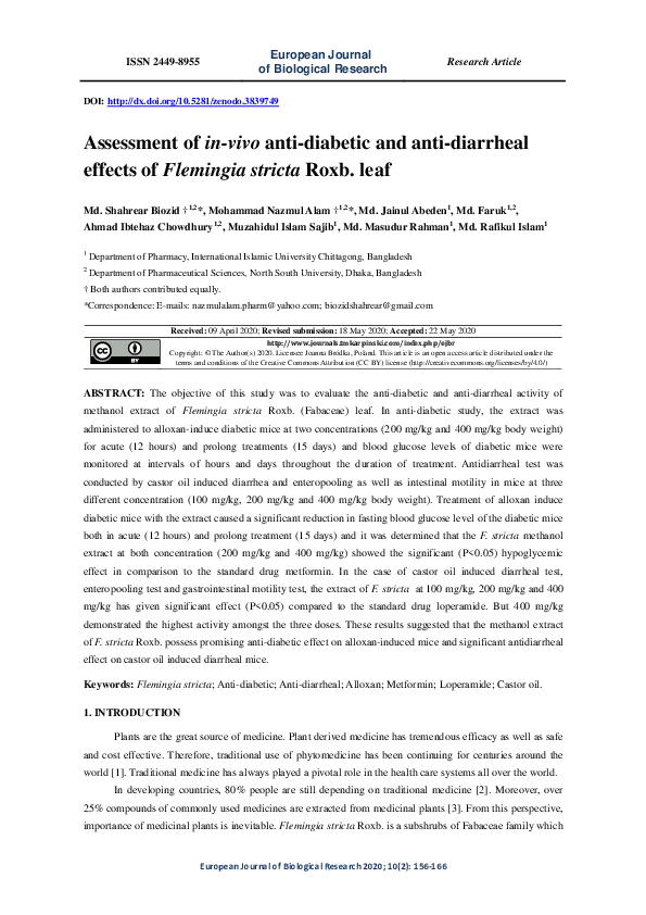 (PDF) Assessment of in-vivo anti-diabetic and anti-diarrheal effects of ...