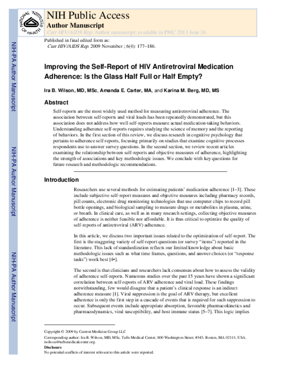 (PDF) Improving the self-report of HIV antiretroviral medication ...