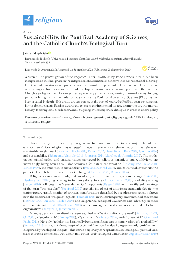 (PDF) Sustainability, the Pontifical Academy of Sciences, and the ...
