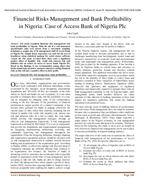 (PDF) Financial Risks Management and Bank Profitability in Nigeria ...