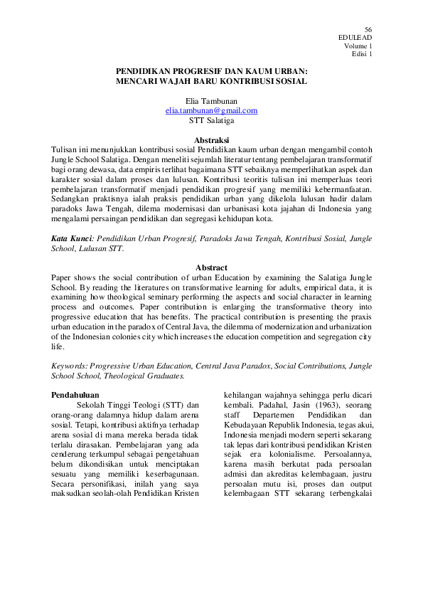 (PDF) PENDIDIKAN PROGRESIF DAN KAUM URBAN: MENCARI WAJAH BARU ...