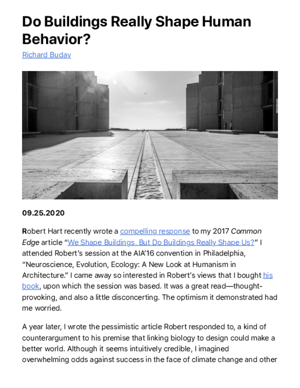 (PDF) Do Buildings Really Shape Human Behavior? – Common Edge