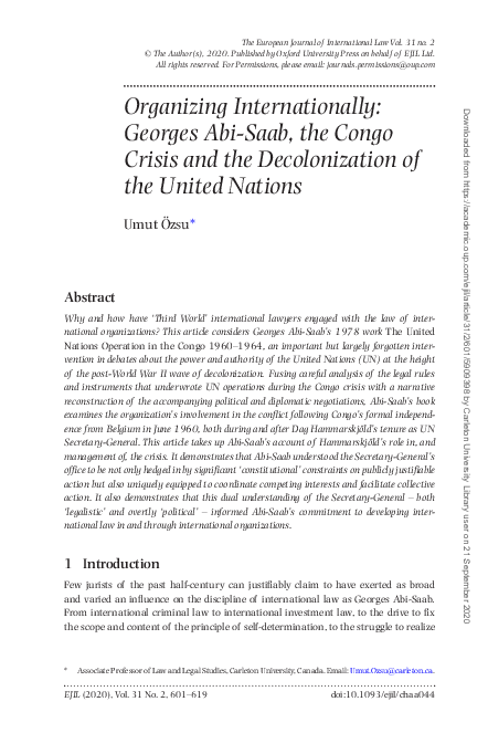 (PDF) "Organizing Internationally: Georges Abi-Saab, the Congo Crisis ...