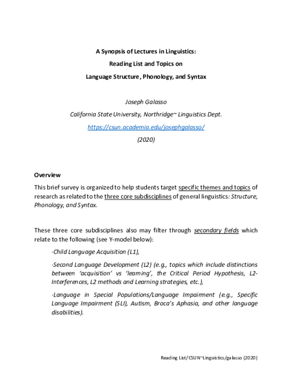 (PDF) The Y-Model. A Synopsis of Lectures in Linguistics: Reading List ...