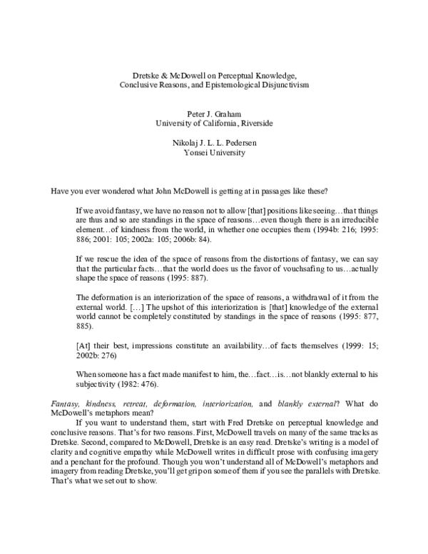 (PDF) Dretske and McDowell on Perceptual Knowledge, Conclusive Reasons ...