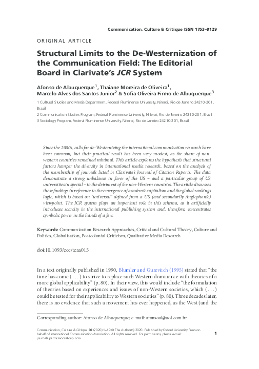 (PDF) Structural Limits to the De-Westernization of the Communication ...