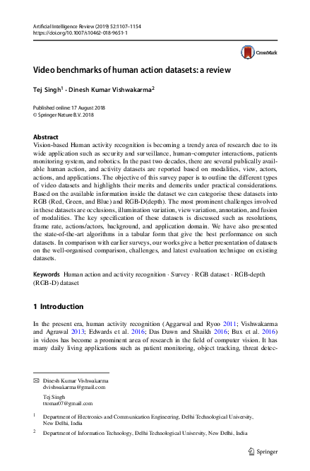(PDF) Video benchmarks of human action datasets: a review