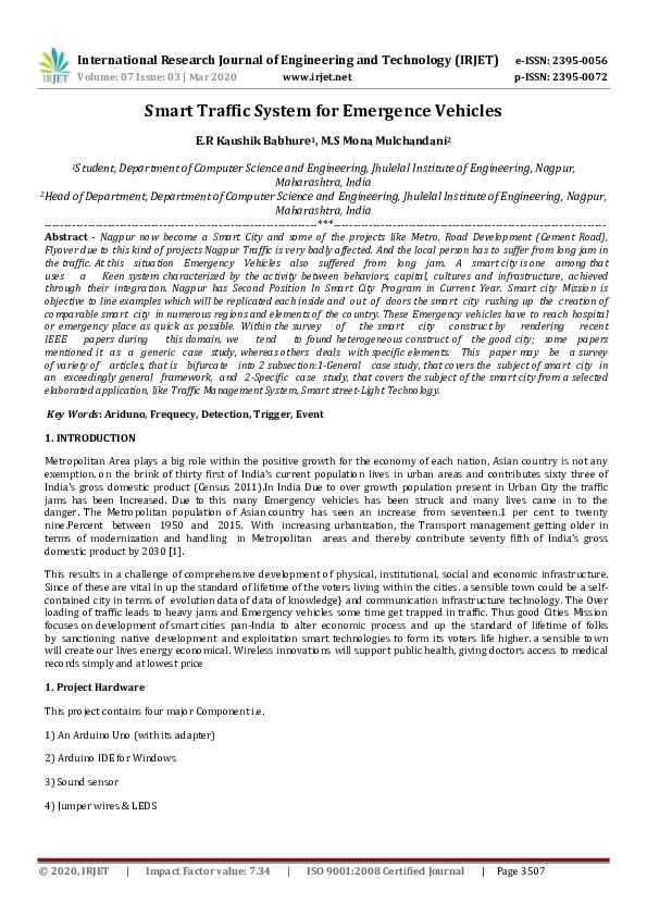 (PDF) Smart Traffic System for Emergence Vehicles