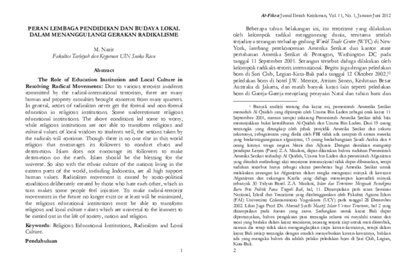 (PDF) PERAN LEMBAGA PENDIDIKAN DAN BUDAYA LOKAL DALAM MENANGGULANGI GERAKAN RADIKALISME