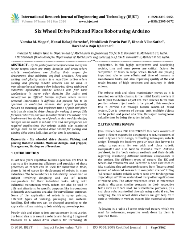 (PDF) IRJET-Six Wheel Drive Pick and Place Robot using Arduino