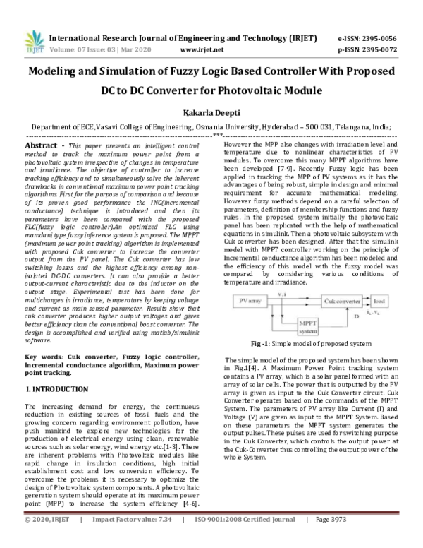 (PDF) IRJET- Modeling and Simulation of Fuzzy Logic Based Controller With Proposed DC to DC ...