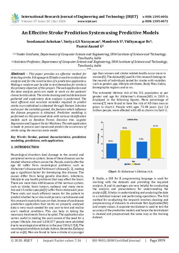 Pdf Irjet An Effective Stroke Prediction System Using Predictive Models
