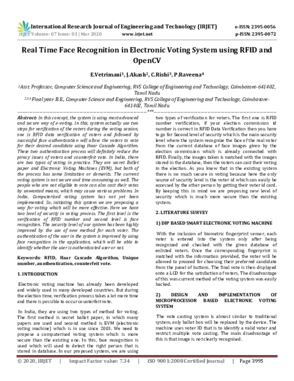 (PDF) IRJET- Real Time Face Recognition in Electronic Voting System ...