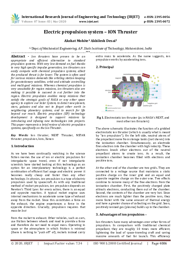 (PDF) IRJET- Electric propulsion system -ION Thruster