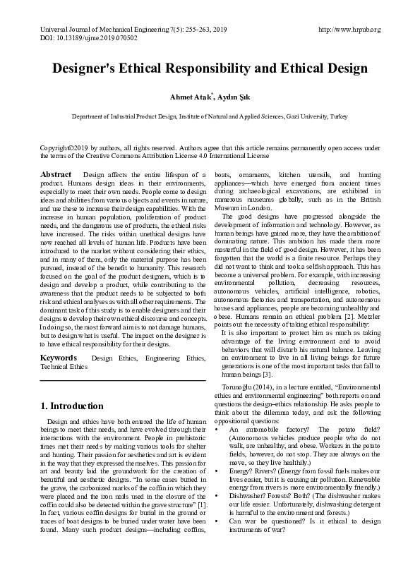 (PDF) Designer's Ethical Responsibility and Ethical Design