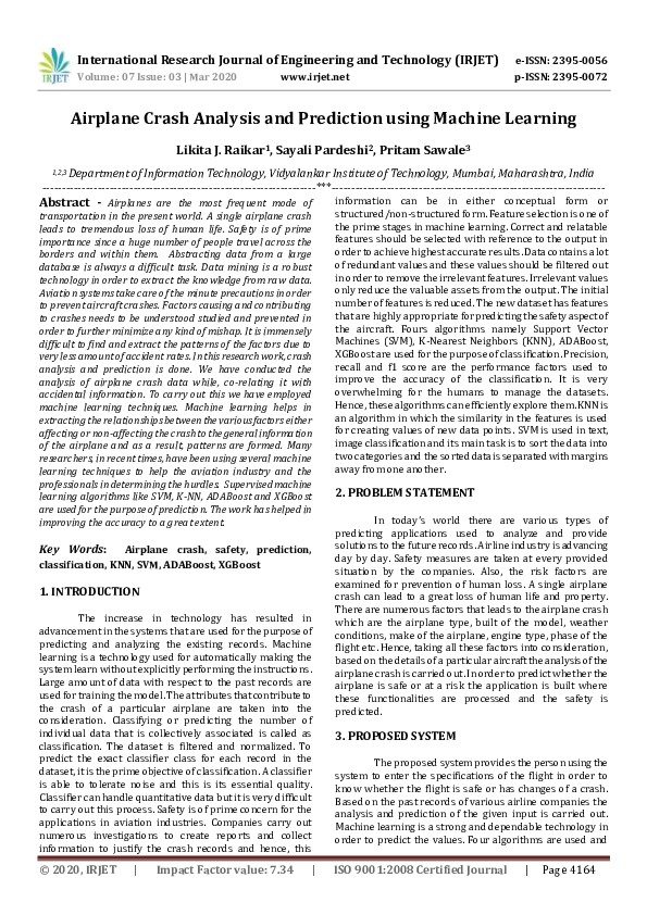 (PDF) IRJET- Airplane Crash Analysis and Prediction using Machine Learning