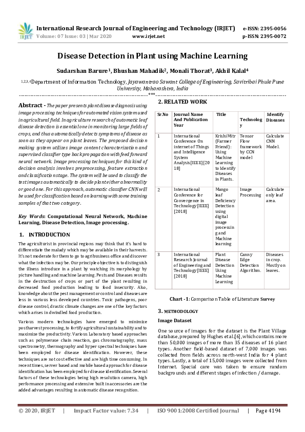 (PDF) Disease Detection in Plant using Machine Learning