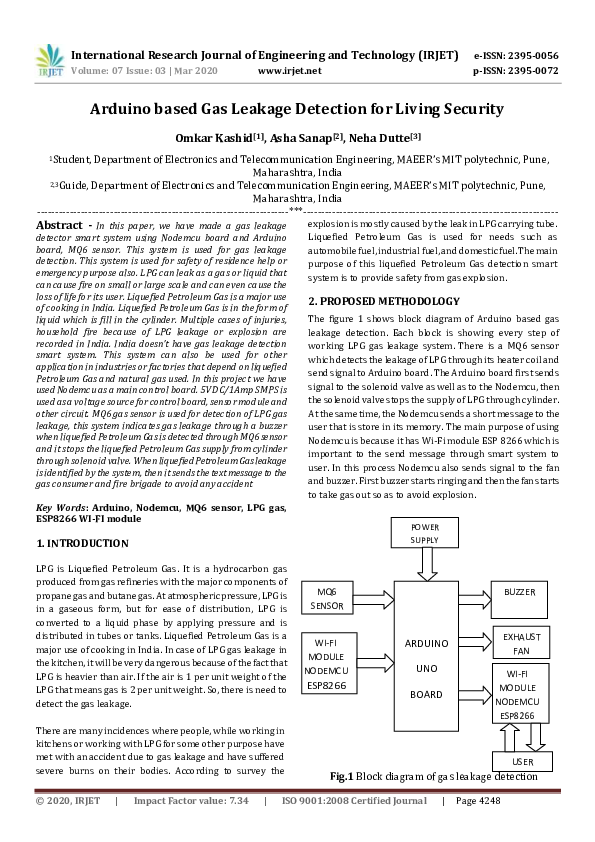 (PDF) IRJET- Arduino based Gas Leakage Detection for Living Security
