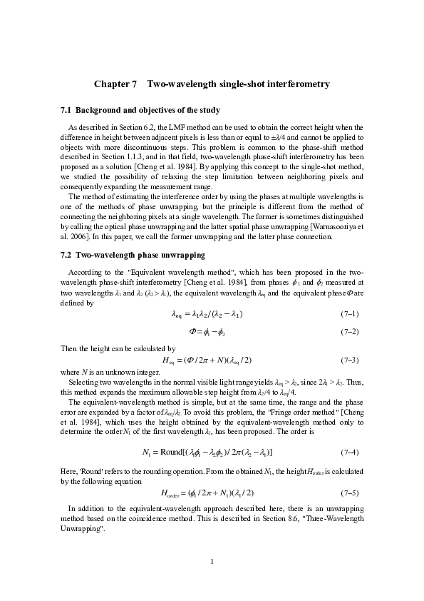(PDF) Chapter 7 Two-wavelength single-shot interferometry | Katsuichi ...
