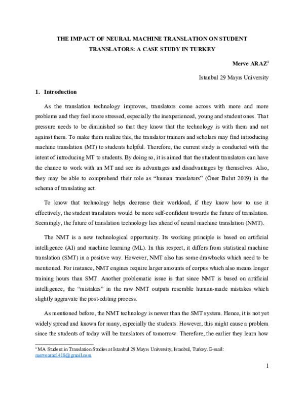(DOC) THE IMPACT OF NEURAL MACHINE TRANSLATION ON STUDENT TRANSLATORS ...