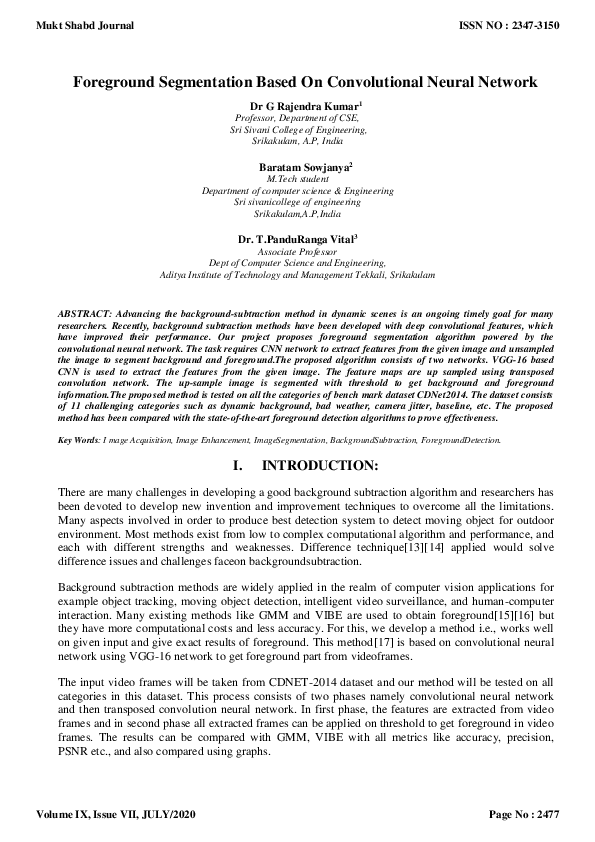 (PDF) Foreground Segmentation Based On Convolutional Neural Network