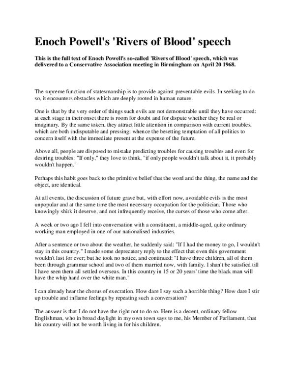(PDF) Enoch Powell's 'Rivers of Blood' speech