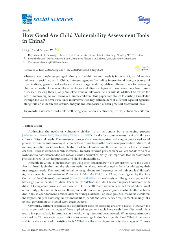 (PDF) How Good Are Child Vulnerability Assessment Tools in China