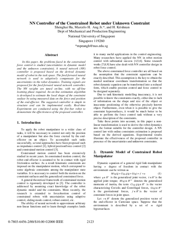 (PDF) NN controller of the constrained robot under unknown constraint
