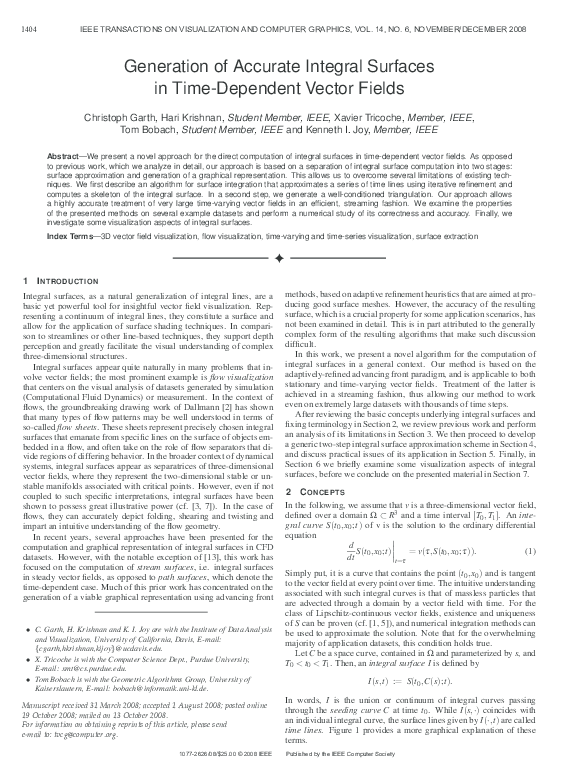 Pdf Generation Of Accurate Integral Surfaces In Time Dependent Vector Fields Harikrishnan A