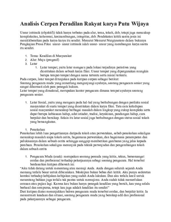 (DOC) Analisis Cerpen Peradilan Rakyat karya Putu Wijaya