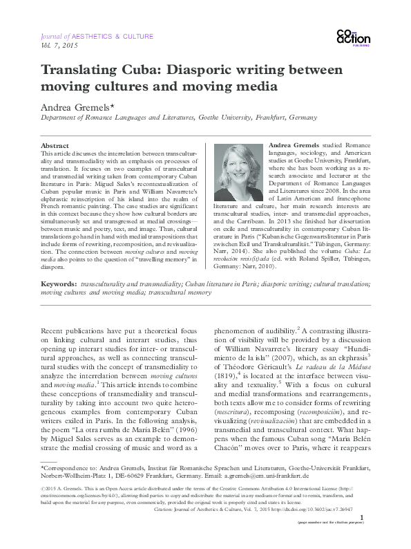 (PDF) Translating Cuba: Diasporic writing between moving cultures and ...