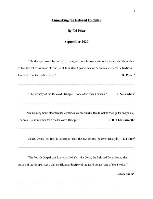 The Beloved Disciple Unmasked?