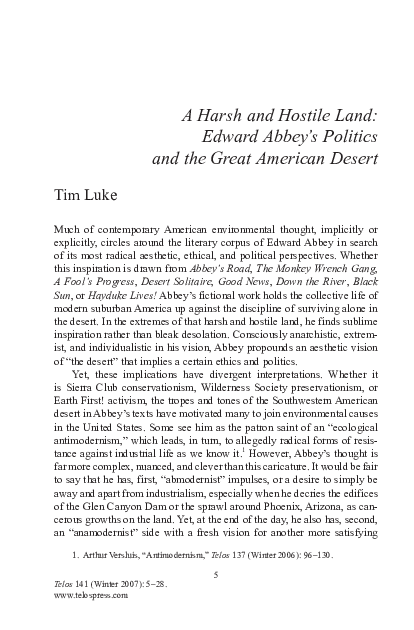 (PDF) A Harsh and Hostile Land: Edward Abbey's Politics and the Great ...