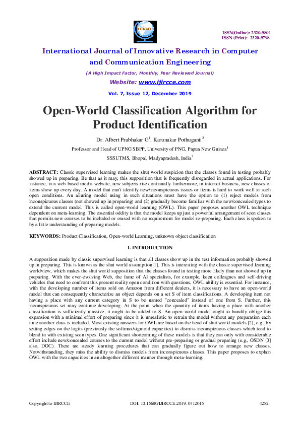 (PDF) Open-World Classification Algorithm for Product Identification
