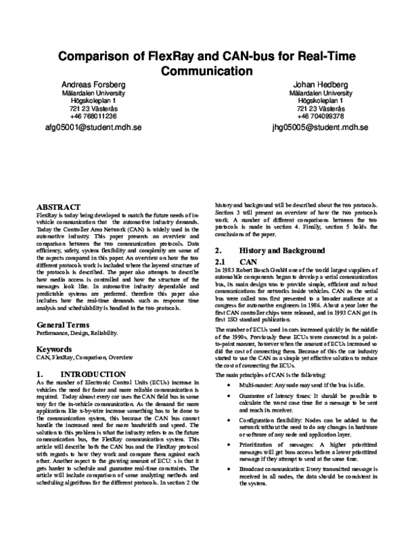 Pdf Comparison Of Flexray And Can Bus For Real Time Communication