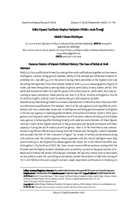 (PDF) İslâm Siyaset Tarihinin Meşhur Hatipleri: Dühât-ı Arab Örneği ...